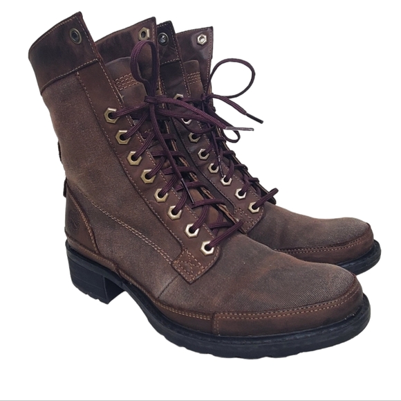 Timberland | Shoes | Timberland 55362 Leather Canvas Tall Lace Up Boots Waterproof Combat Sz 65 ...